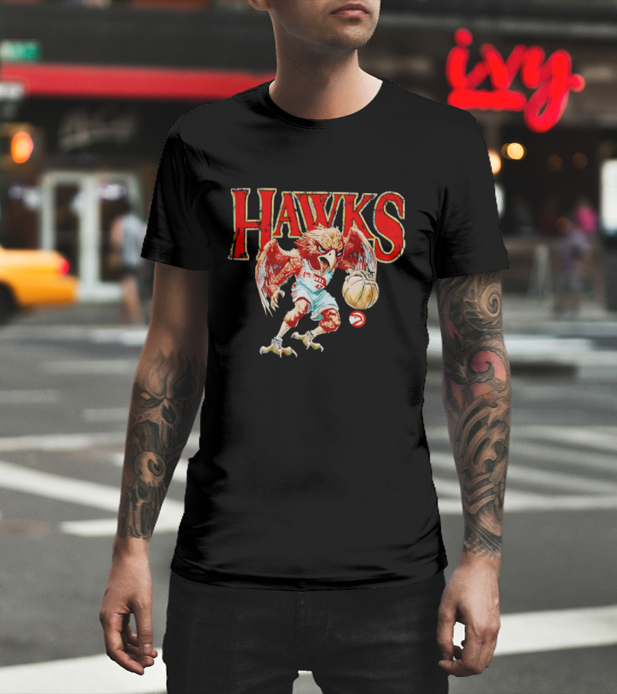 Atlanta Hawks Fierce Dribbling Cartoon Bird In NBA Jersey T-Shirt