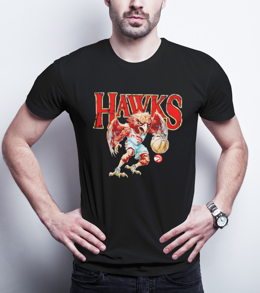 Atlanta Hawks Fierce Dribbling Cartoon Bird In NBA Jersey T-Shirt