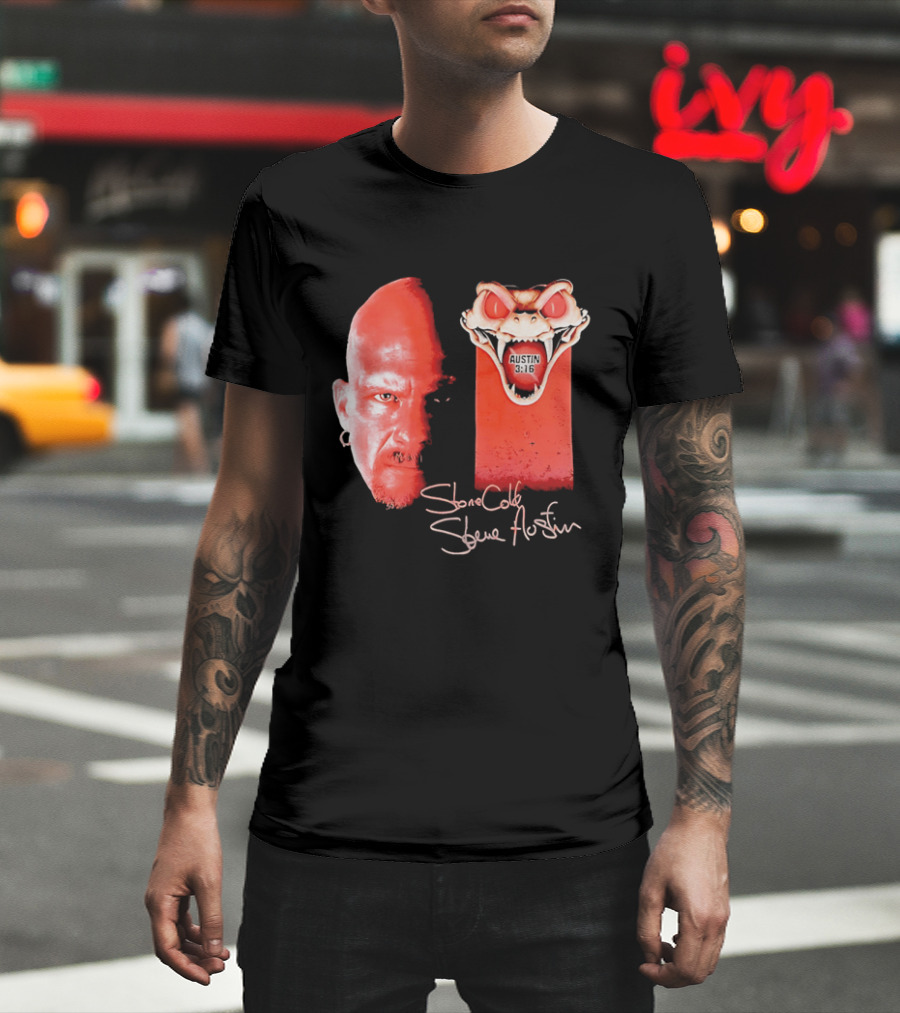Austin 3 16 Stone Cold Steve Red Rattlesnake Head Signature T-Shirt