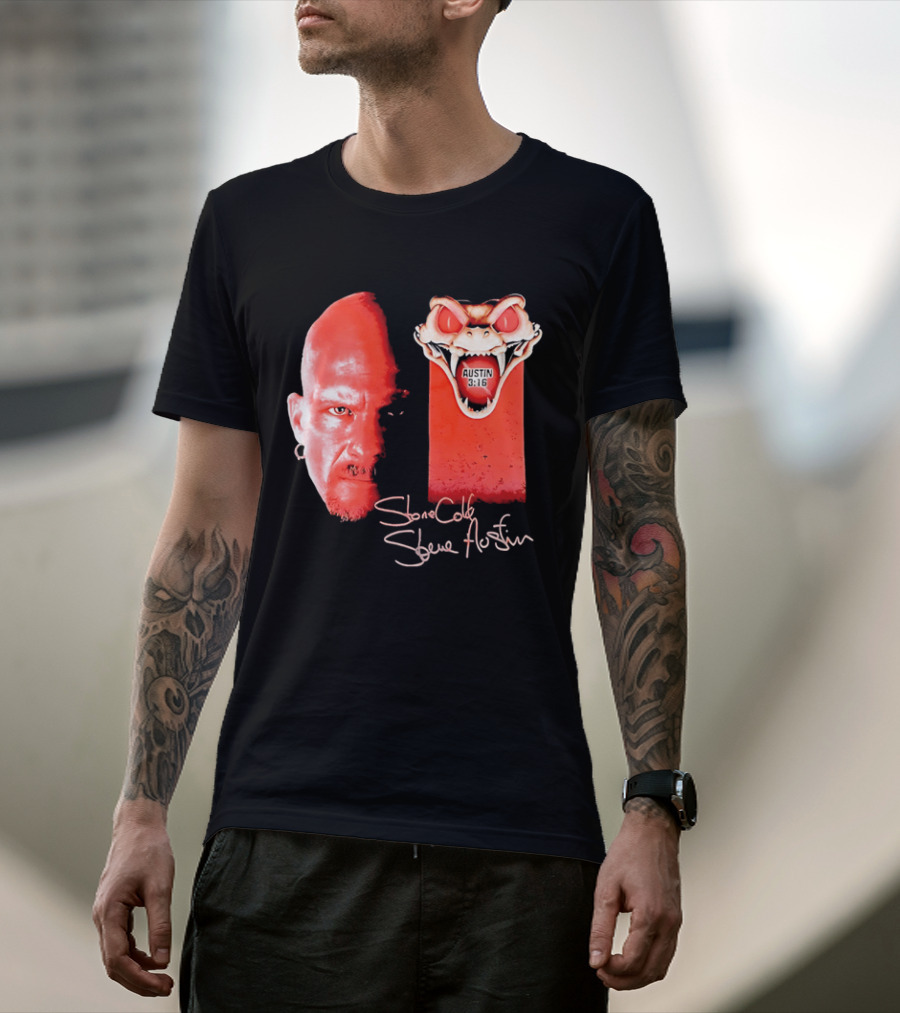 Austin 3 16 Stone Cold Steve Red Rattlesnake Head Signature T-Shirt