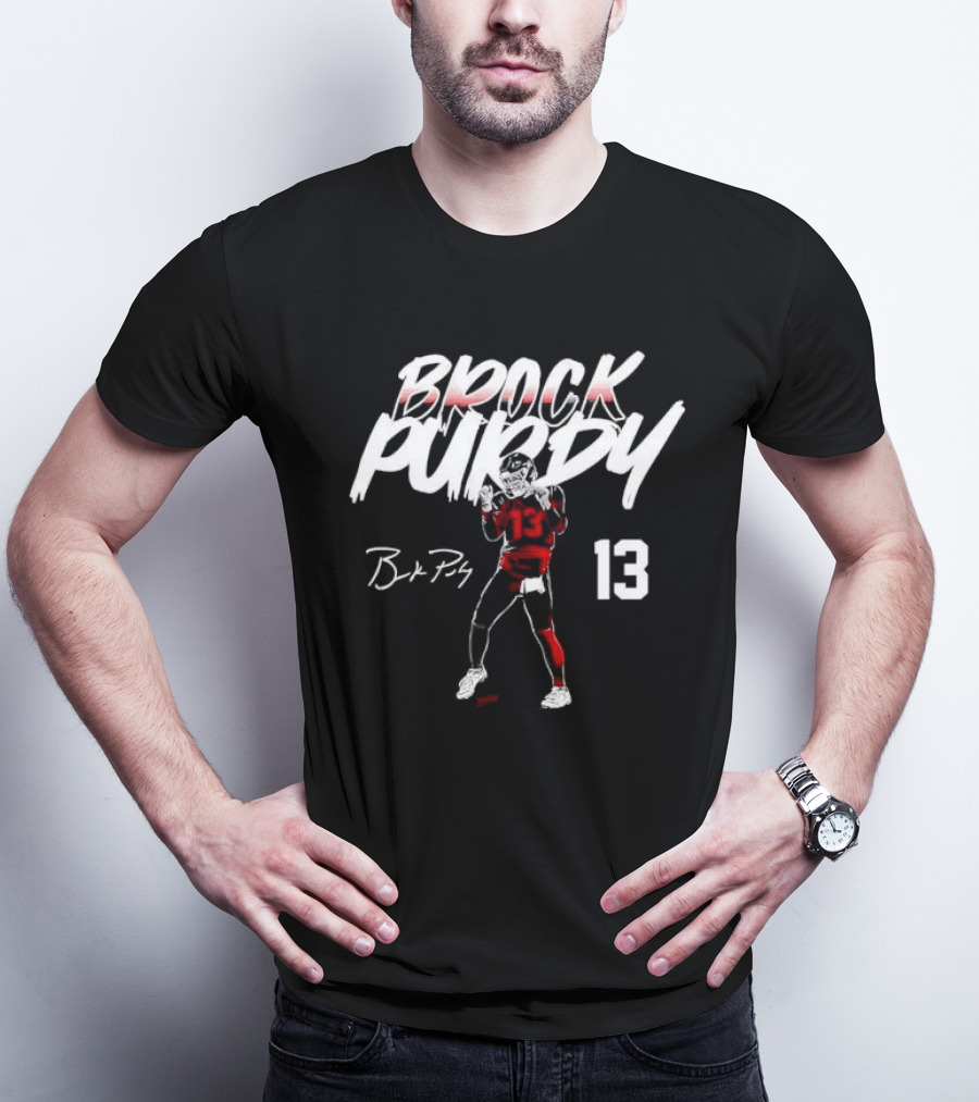 Brock Purdy 13 Quarterback Signature Brushwork Figure T-Shirt