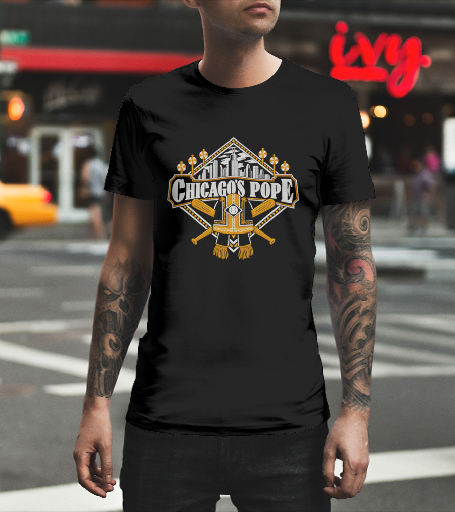 Chicago's Pope Baseball Crossed Bats City Skyline T-Shirt