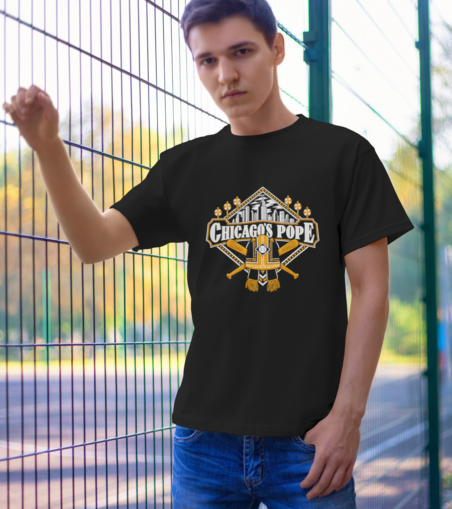 Chicago's Pope Baseball Crossed Bats City Skyline T-Shirt