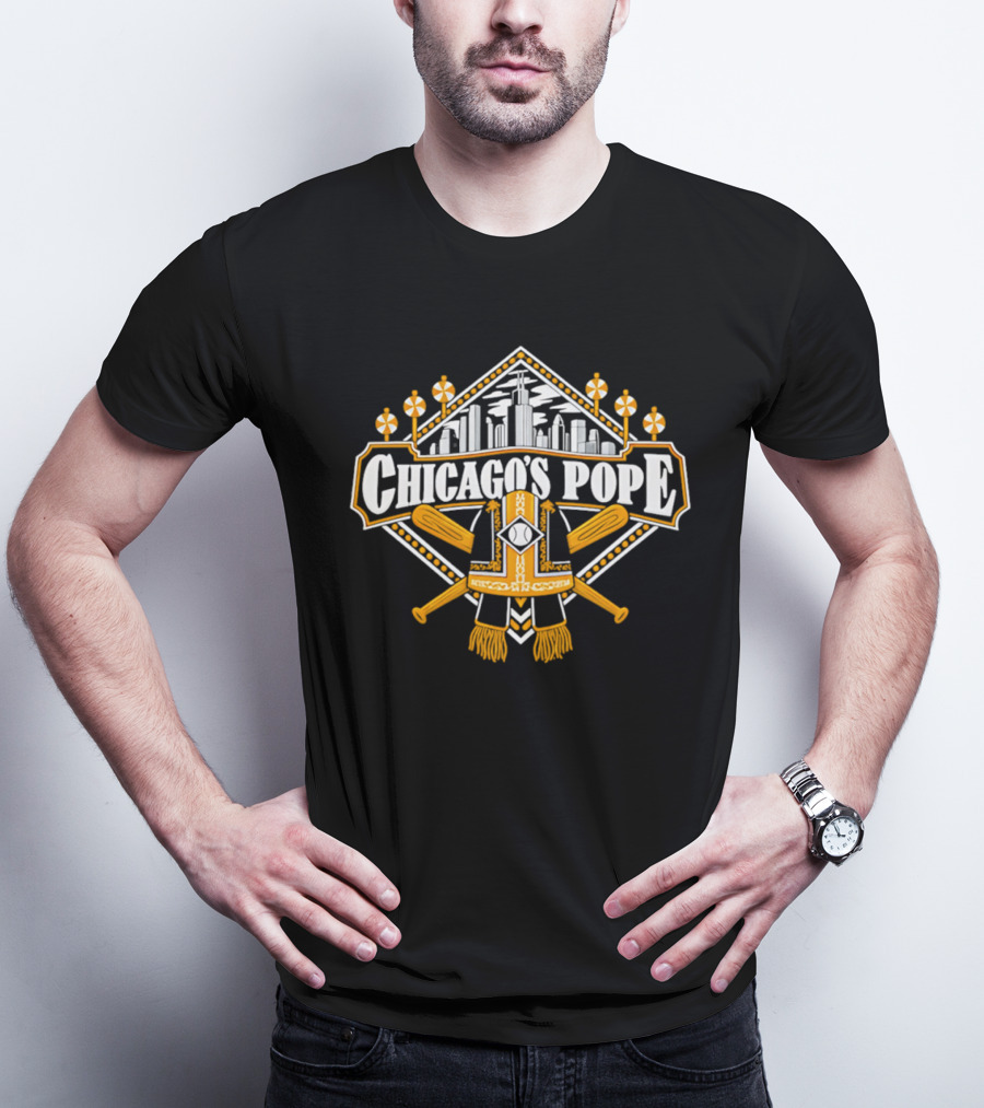 Chicago's Pope Baseball Crossed Bats City Skyline T-Shirt