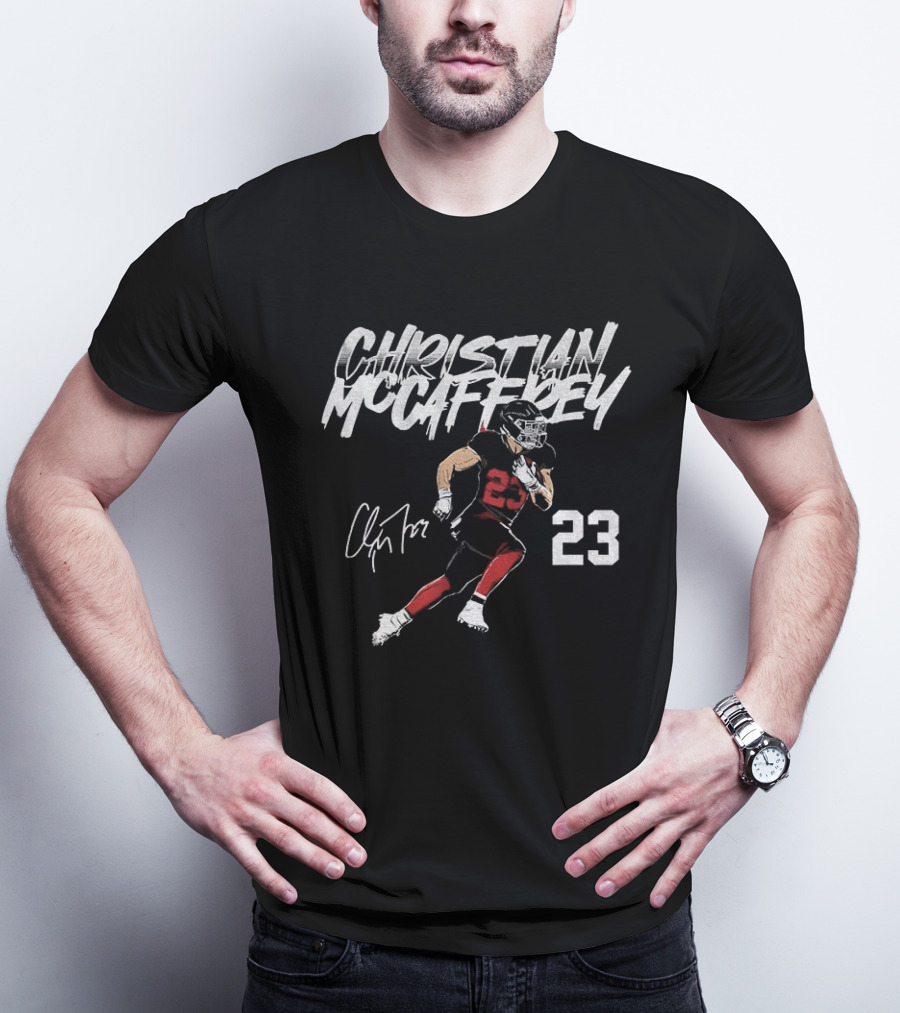 Christian McCaffrey San Francisco 49ers NFLPA 23 Signature Football Player T-Shirt