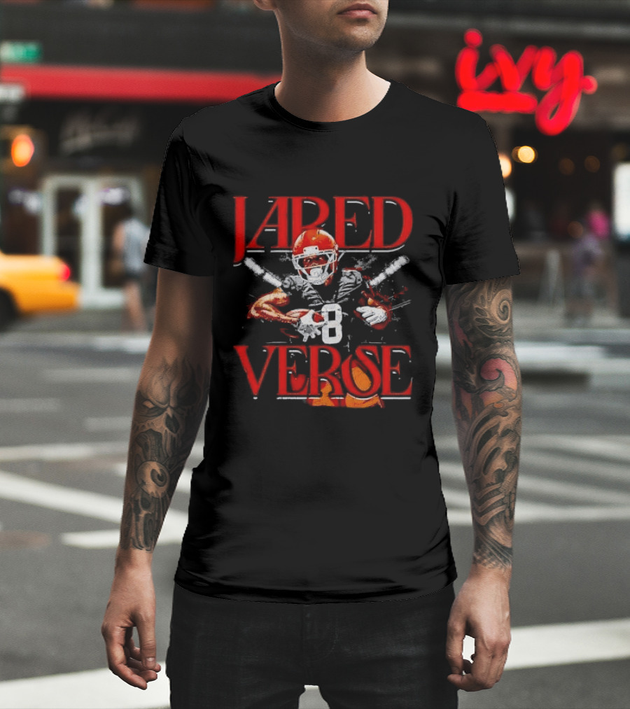 Jared Verse Number 8 Football Player Carrying Ball Distressed Bootleg T-Shirt