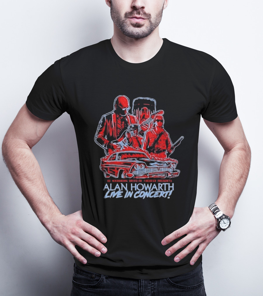 The Mahoning Drive In Theater Presents Alan Howarth Live Concert Horror Characters Flaming Car T-Shirt