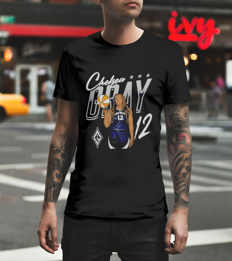 Las Vegas Aces Chelsea Gray Holding Basketball 12 Distressed T-Shirt