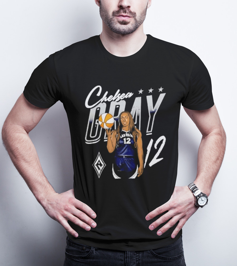 Las Vegas Aces Chelsea Gray Holding Basketball 12 Distressed T-Shirt