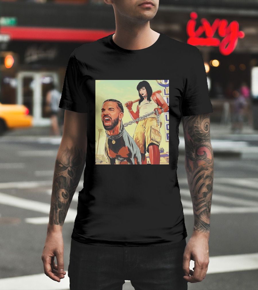 Drake Dog Head Chained To Goth Girl Art Cartoon T-Shirt