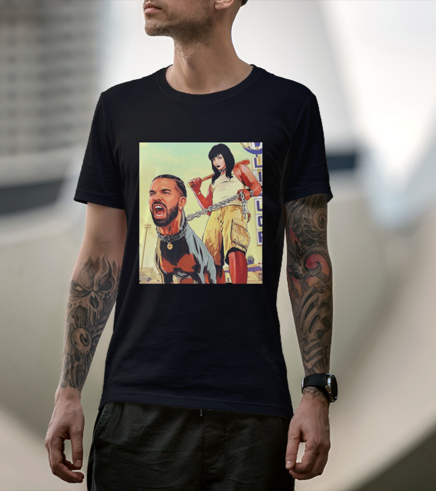 Drake Dog Head Chained To Goth Girl Art Cartoon T-Shirt