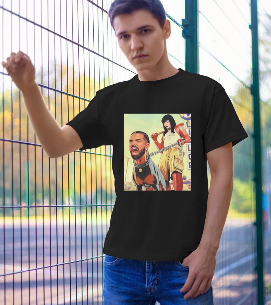 Drake Dog Head Chained To Goth Girl Art Cartoon T-Shirt