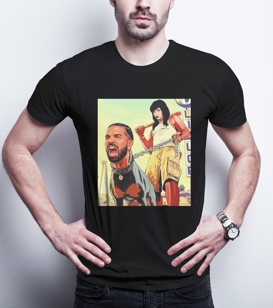 Drake Dog Head Chained To Goth Girl Art Cartoon T-Shirt