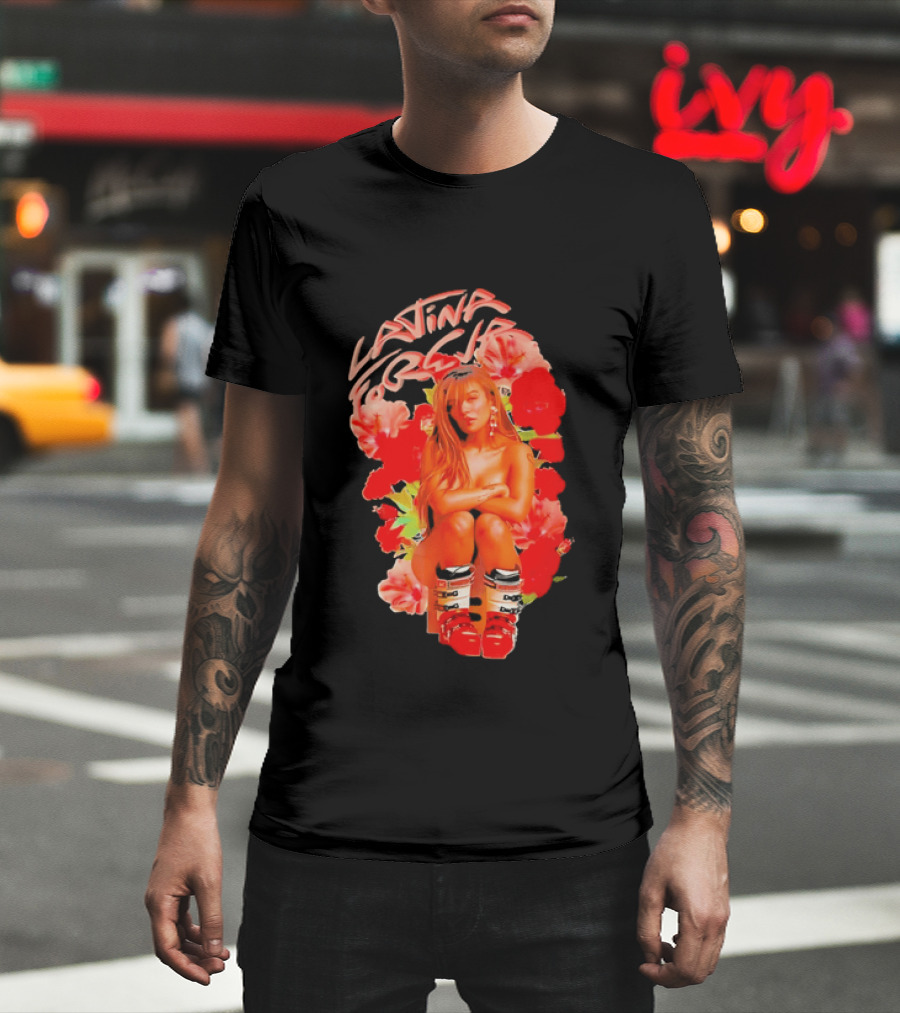 Latina Forever Woman Surrounded By Red Hibiscus With Ski Boots T-Shirt