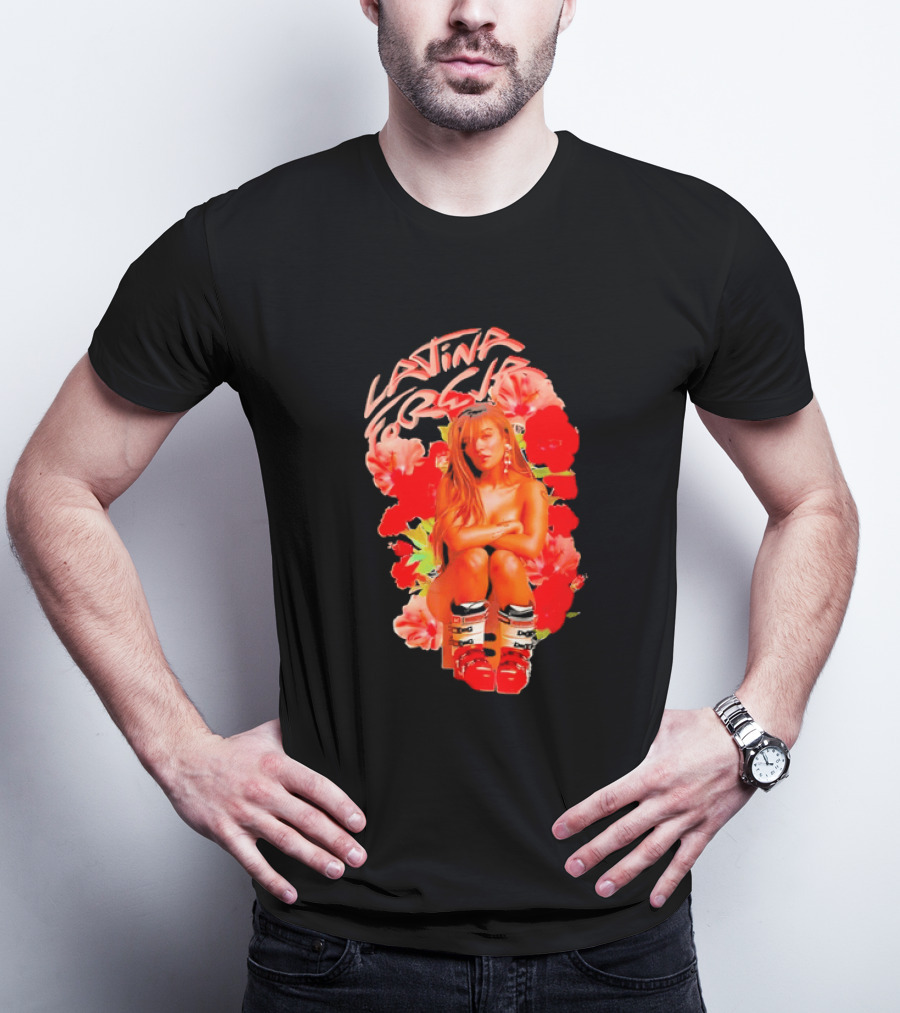 Latina Forever Woman Surrounded By Red Hibiscus With Ski Boots T-Shirt