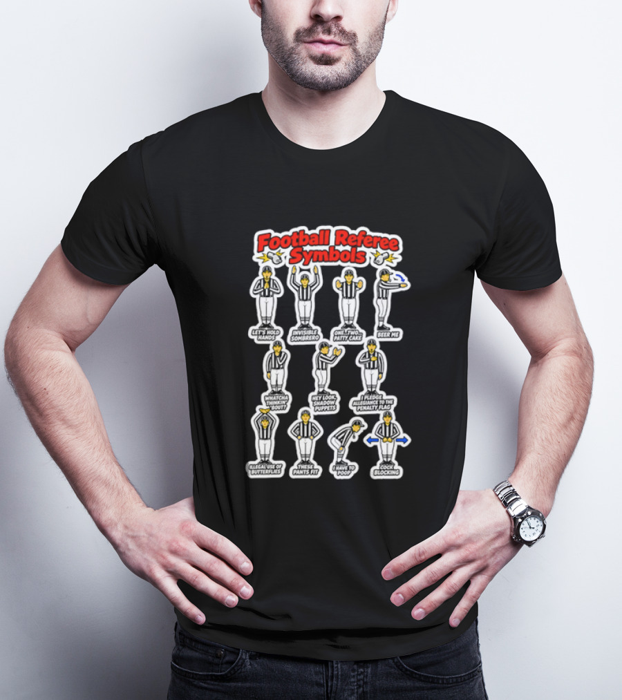 Football Referee Symbols Cartoon Referees Making Hand Signals T-Shirt