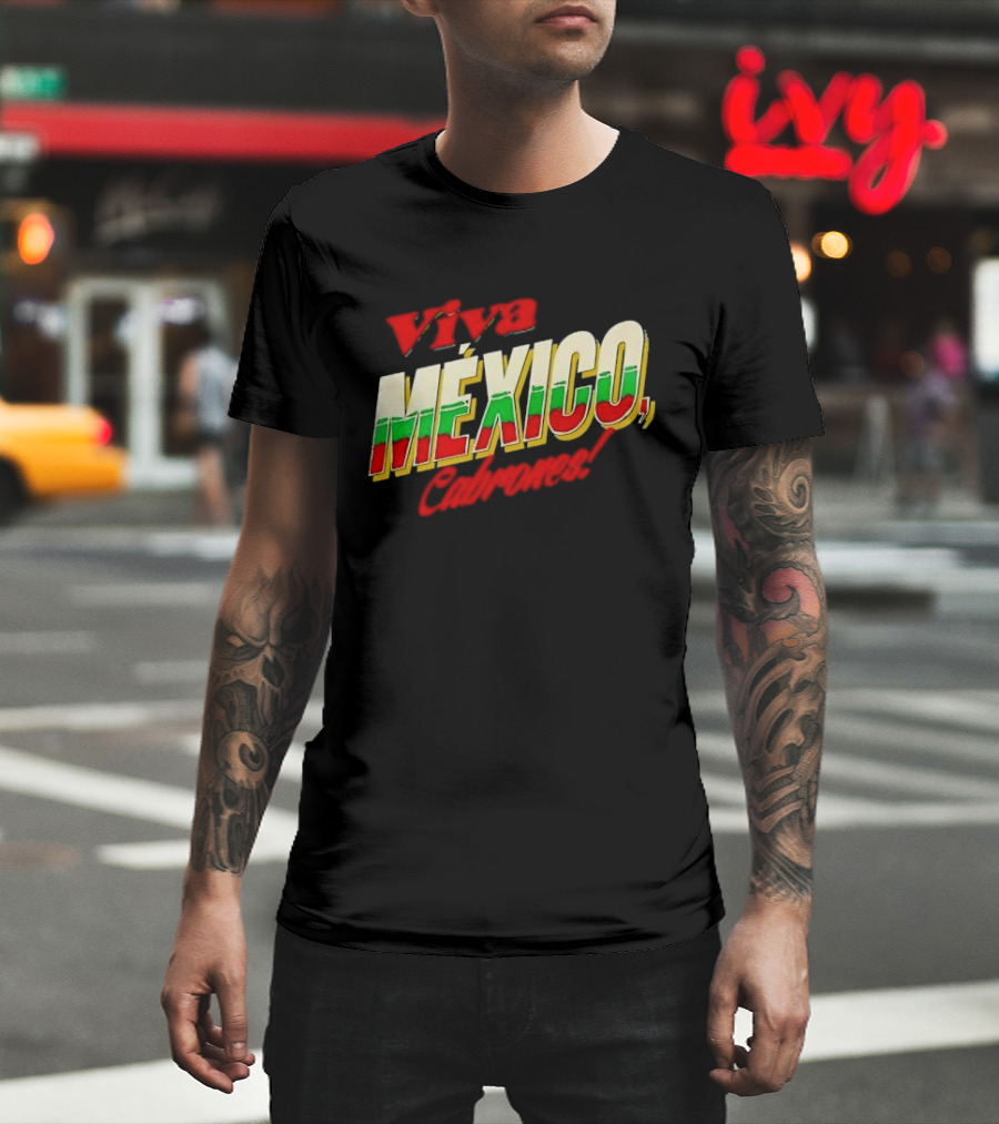 Viva México Cabrones Tricolor 3D Block Lettering T-Shirt