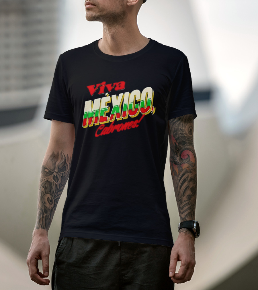 Viva México Cabrones Tricolor 3D Block Lettering T-Shirt
