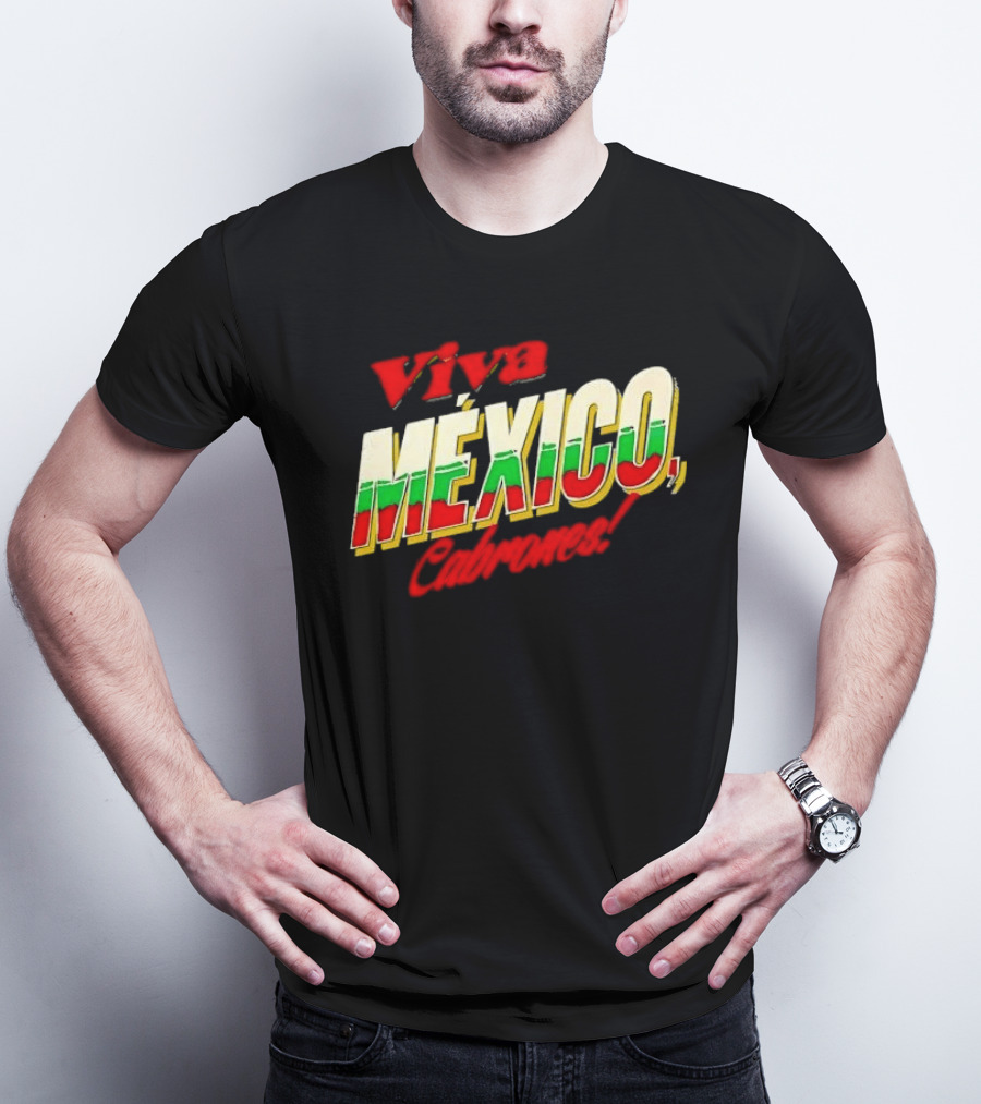 Viva México Cabrones Tricolor 3D Block Lettering T-Shirt