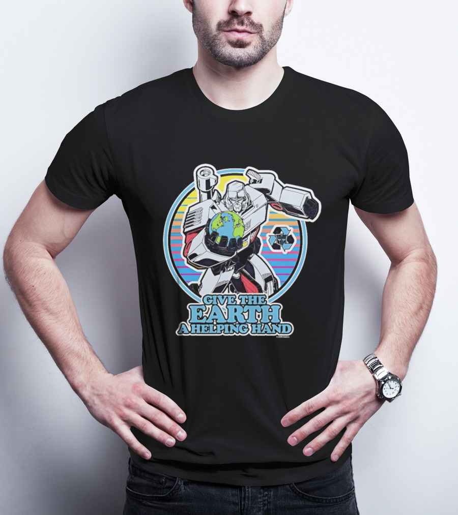 Give The Earth A Helping Hand Megatron With Recycling Symbol Transformers T-Shirt