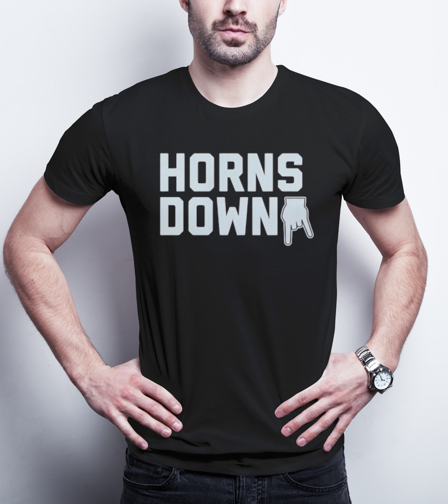 Horns Down Hand Gesture Block Lettering Pointing Finger Sign T-Shirt