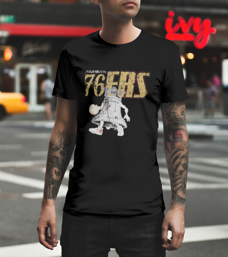 Philadelphia 76ers Distressed Liberty Bell Dribbling Basketball T-Shirt