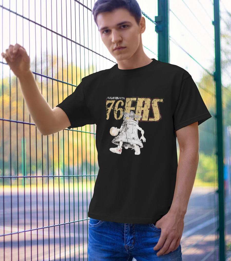 Philadelphia 76ers Distressed Liberty Bell Dribbling Basketball T-Shirt