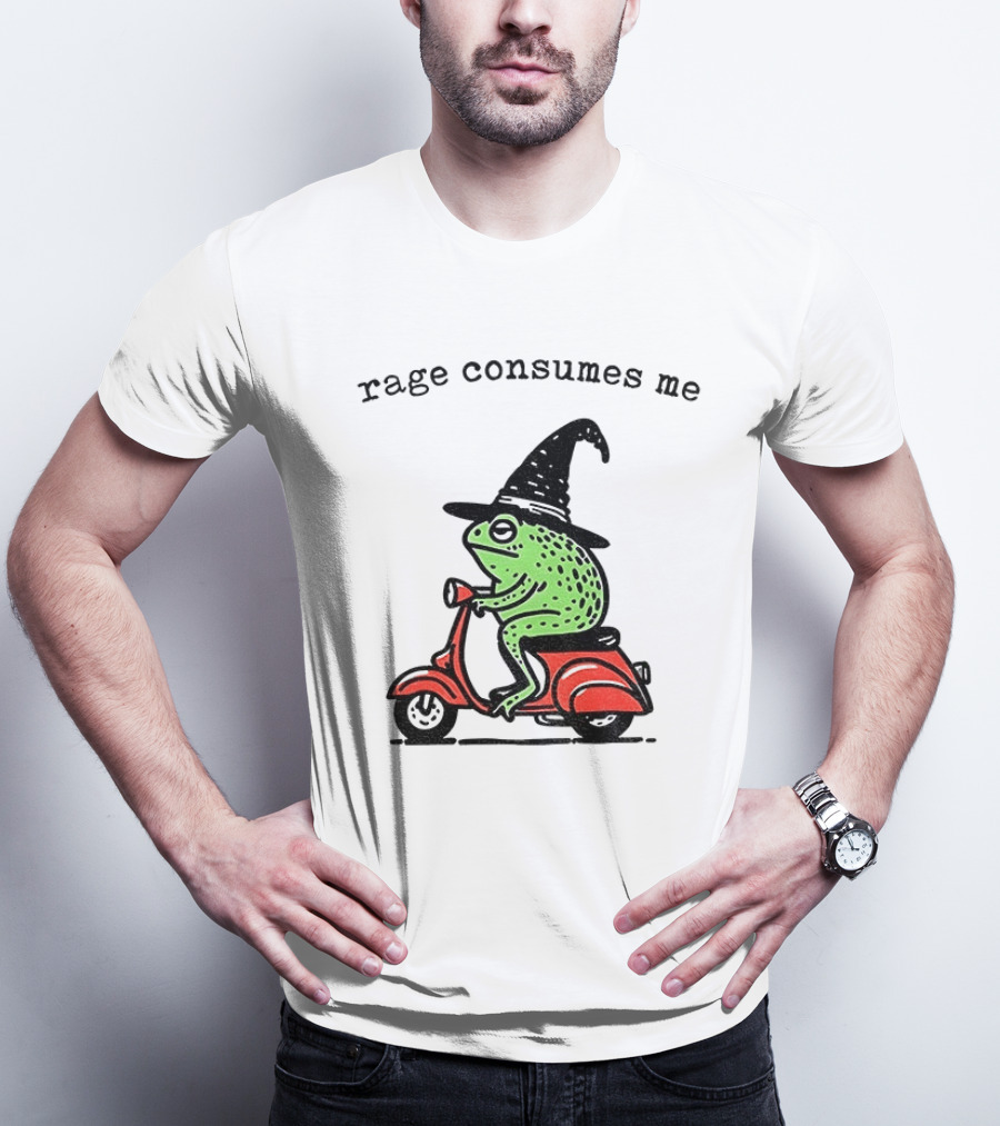 Rage Consumes Me Angry Wizard Frog Riding Scooter T-Shirt