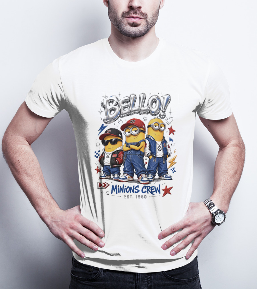 Bello Minions Crew Est 1960 Hip Hop Style Graphic With Stars And Lightning Bolts T-Shirt