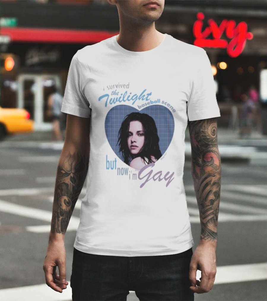 I Survived The Twilight Baseball Scene But Now I'm Gay Twilight Baseball Scene With Iconic Character In Heart Frame T-Shirt
