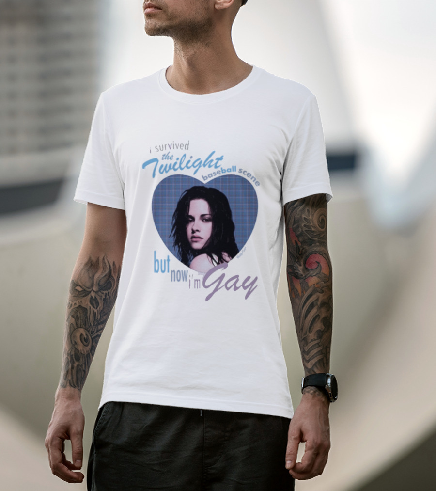 I Survived The Twilight Baseball Scene But Now I'm Gay Twilight Baseball Scene With Iconic Character In Heart Frame T-Shirt