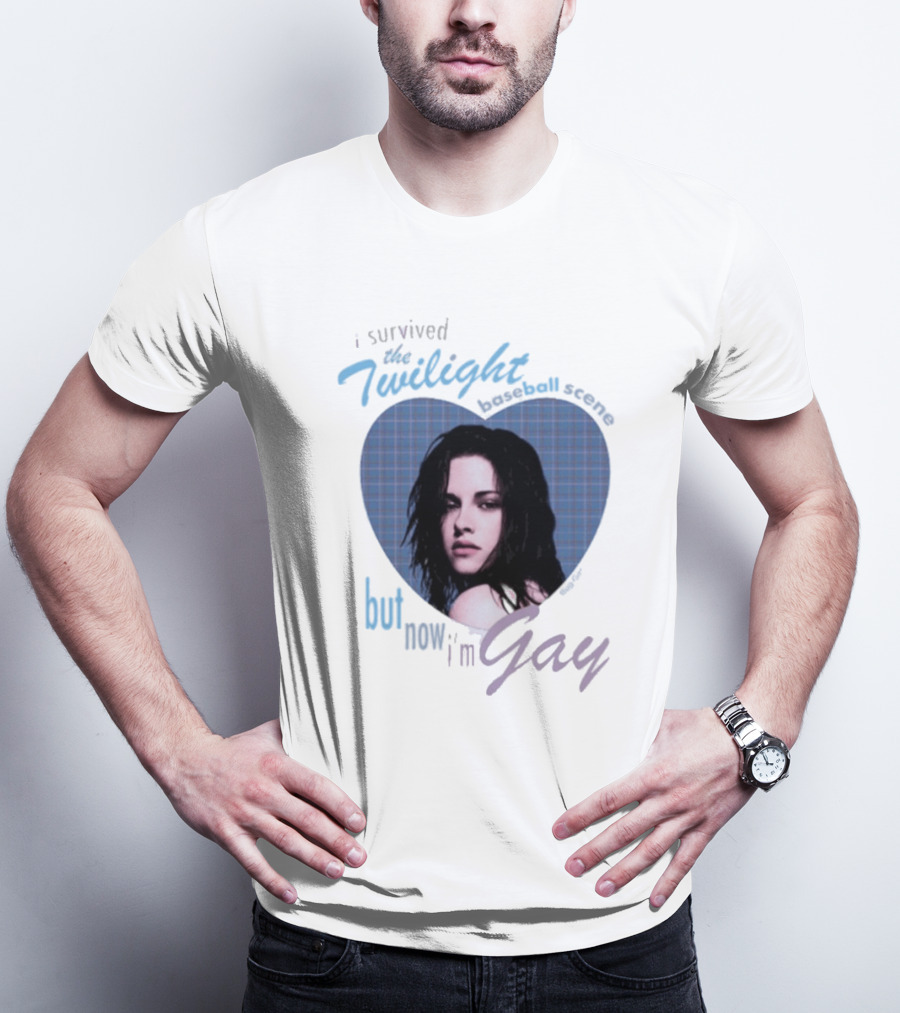 I Survived The Twilight Baseball Scene But Now I'm Gay Twilight Baseball Scene With Iconic Character In Heart Frame T-Shirt