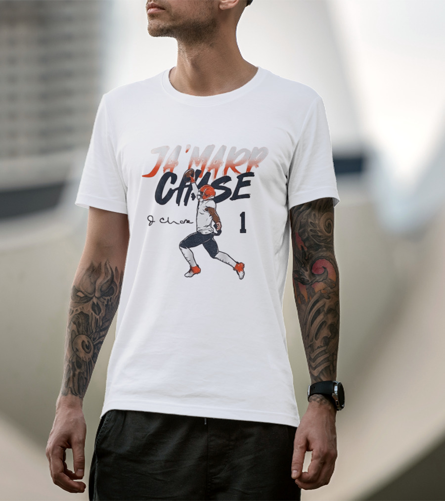 Ja'marr Chase Bengals Player Number One Signature NFLPA T-Shirt