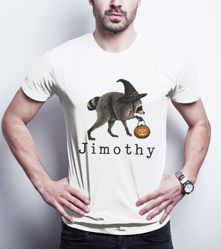 Jimothy Raccoon Witch Hat Pumpkin Candy Bucket T-Shirt