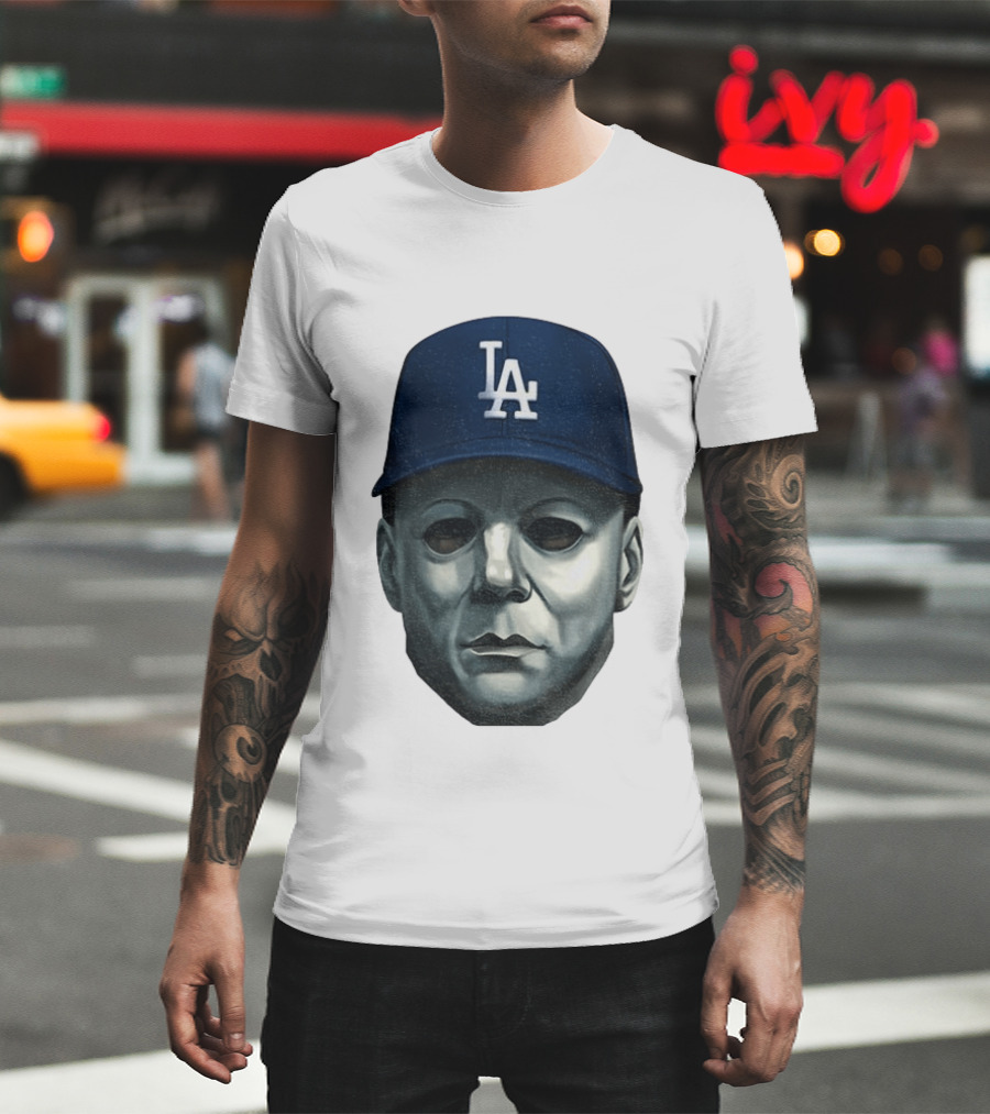 Michael Myers LA Dodgers Cap Halloween Horror T-Shirt