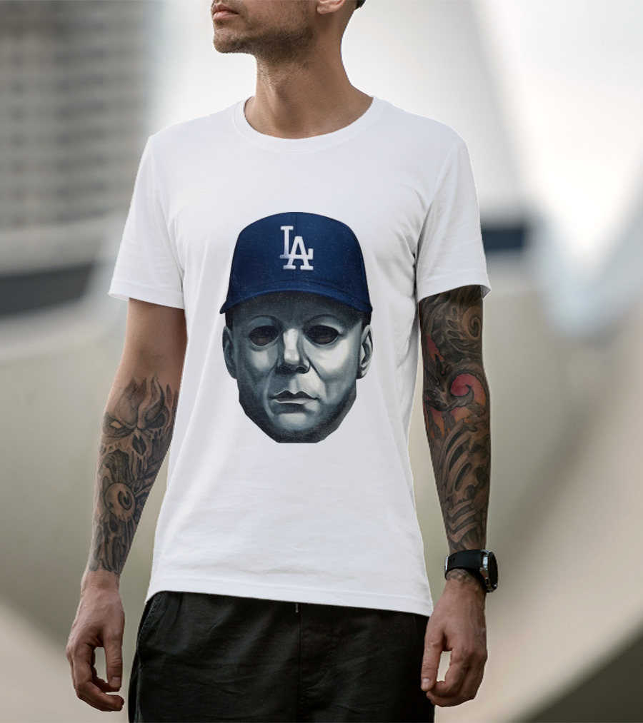 Michael Myers LA Dodgers Cap Halloween Horror T-Shirt