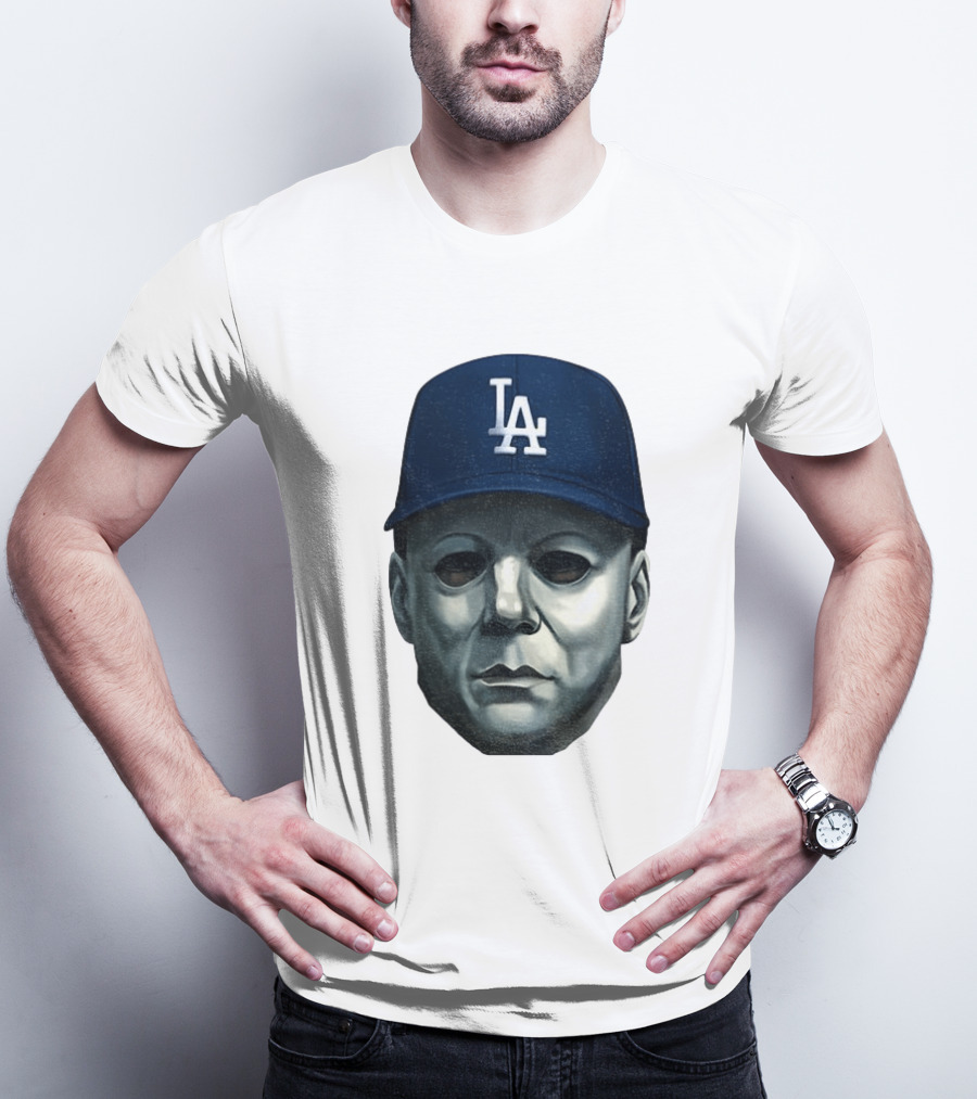 Michael Myers LA Dodgers Cap Halloween Horror T-Shirt