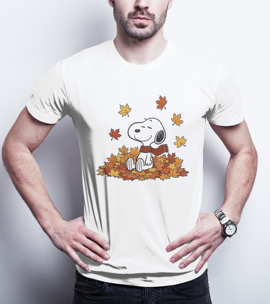 Snoopy Peanuts Autumn Leaves Fall Sitting Relaxing Scarf T-Shirt