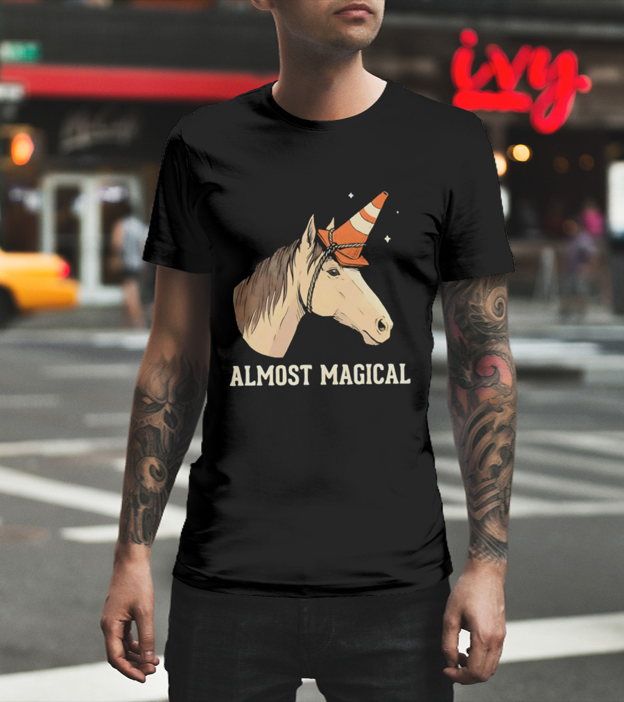 Almost Magical Horse With Traffic Cone Hat T-Shirt