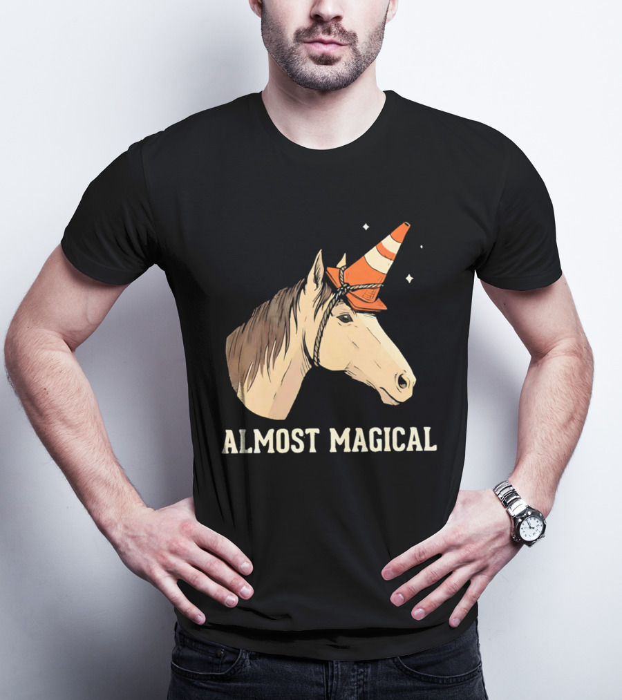 Almost Magical Horse With Traffic Cone Hat T-Shirt