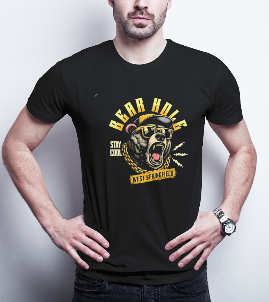 Bear Hole West Springfield Roaring Grizzly Stay Cool Sunglasses Cap Gold Chain T-Shirt