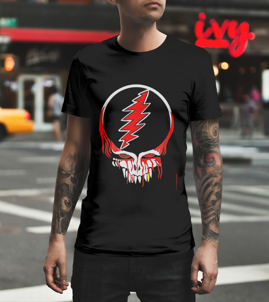 Grateful Dead Steal Your Face Skull Lightning Punk Rock Red White T-Shirt