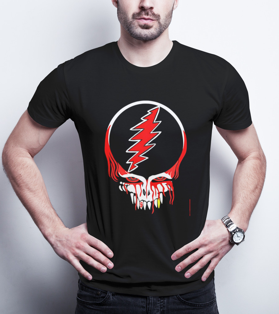 Grateful Dead Steal Your Face Skull Lightning Punk Rock Red White T-Shirt