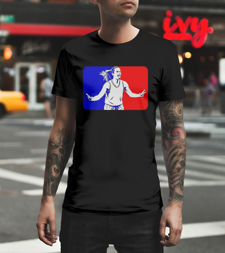Caitlin Clark Basketball Player Silhouette In Iconic Red And Blue T-Shirt