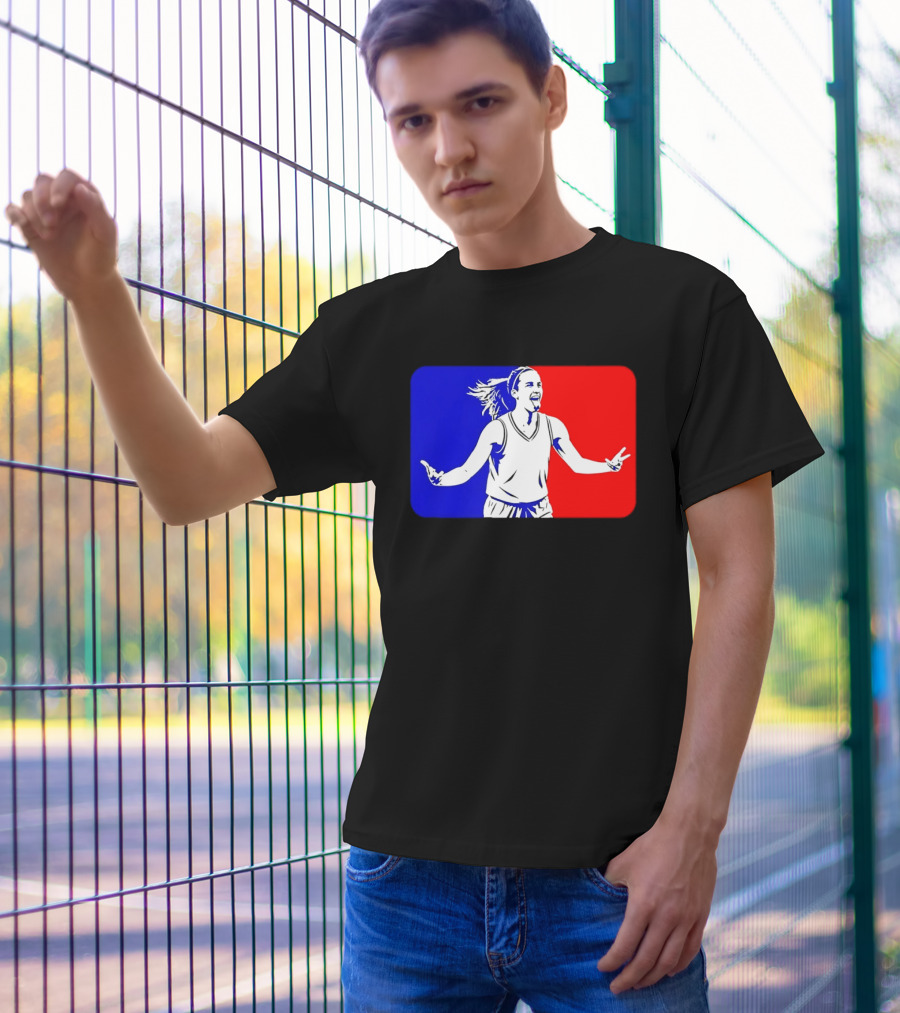 Caitlin Clark Basketball Player Silhouette In Iconic Red And Blue T-Shirt