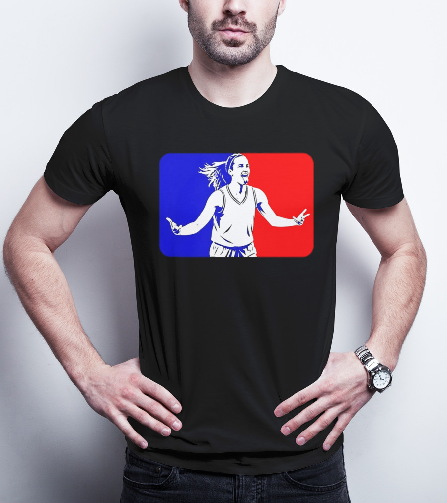 Caitlin Clark Basketball Player Silhouette In Iconic Red And Blue T-Shirt