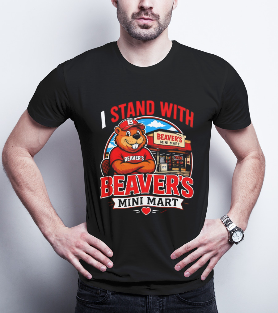 I Stand With Beaver's Mini Mart Cartoon Character Storefront T-Shirt