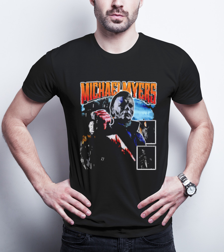 Michael Myers Bootleg Collage Mask Bloody Knife House T-Shirt