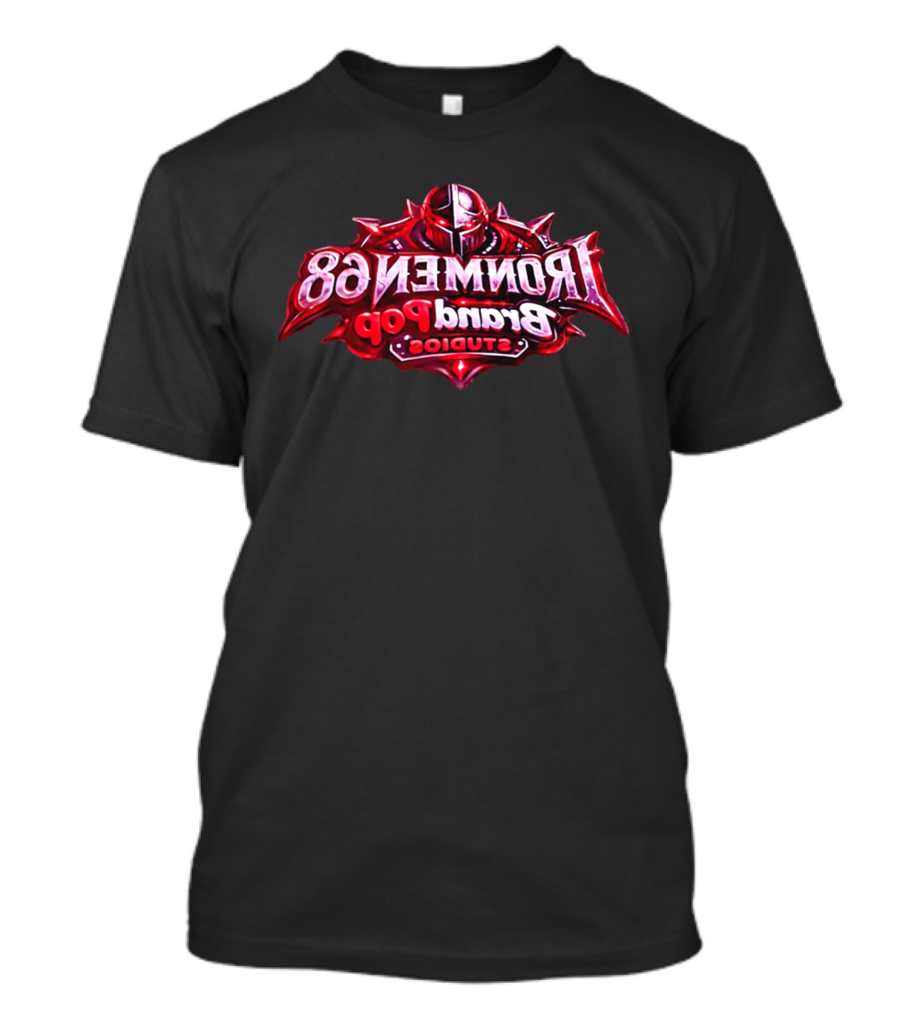 Ironmen 68 Brand Pop Studios Armored Knight Helmet Red Glowing Eyes T-Shirt