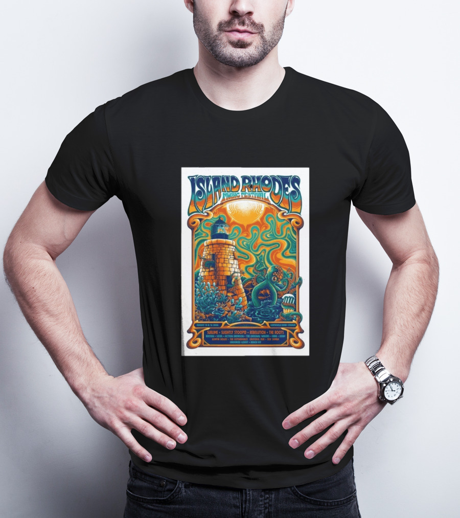 Island Rhodes Music Festival 2026 Lighthouse Octopus Art Pawtucket Rhode Island Sublime Slightly Stoopid August 15 16 T-Shirt